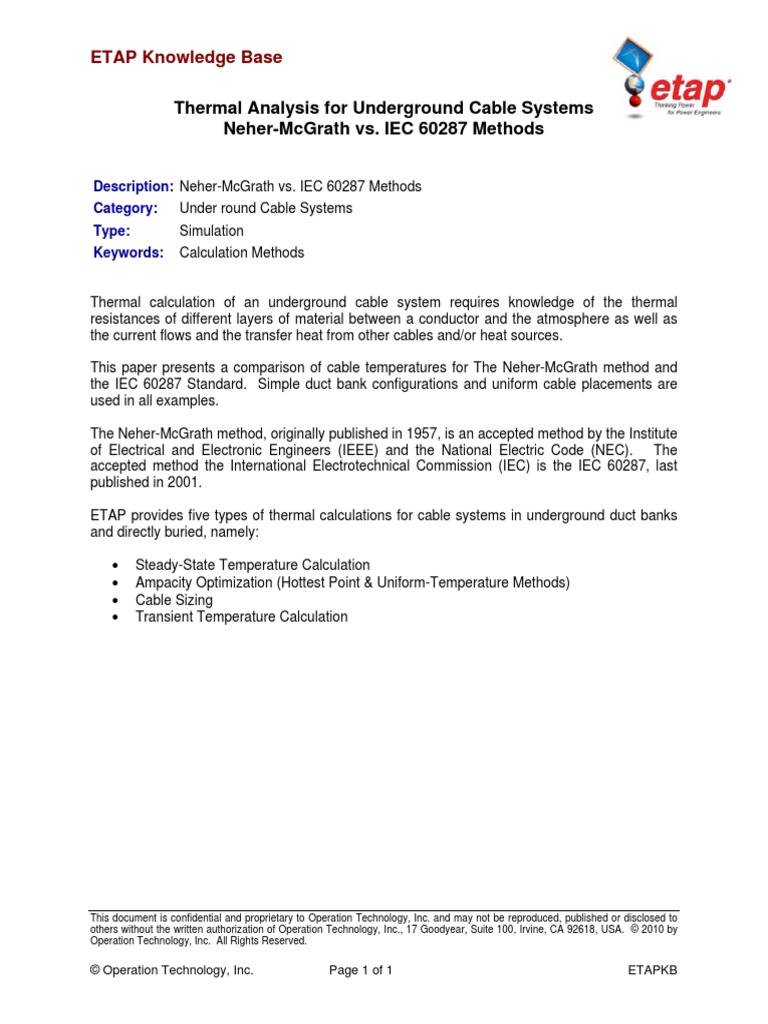 Thermal Analysis For Underground Cable Systems Neher-McGrath vs. IEC ...