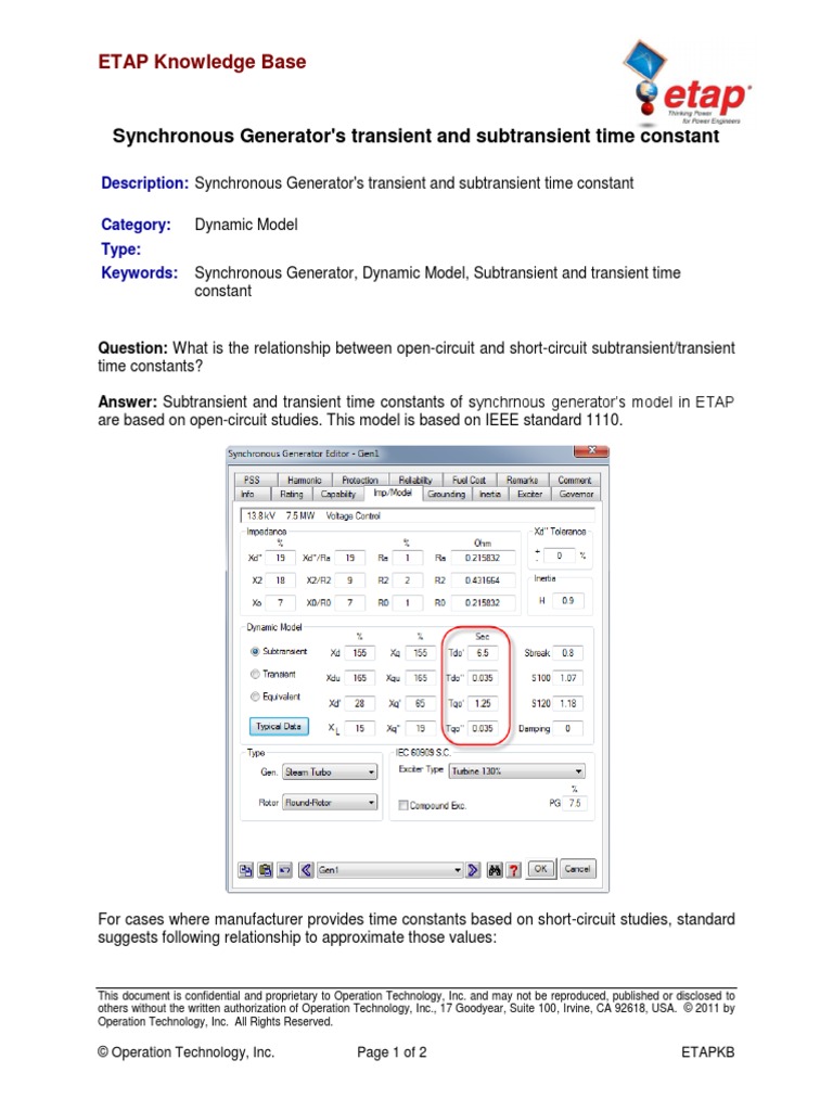 Synchronous Generator's Transient and Subtransient Time Constant PDF | PDF