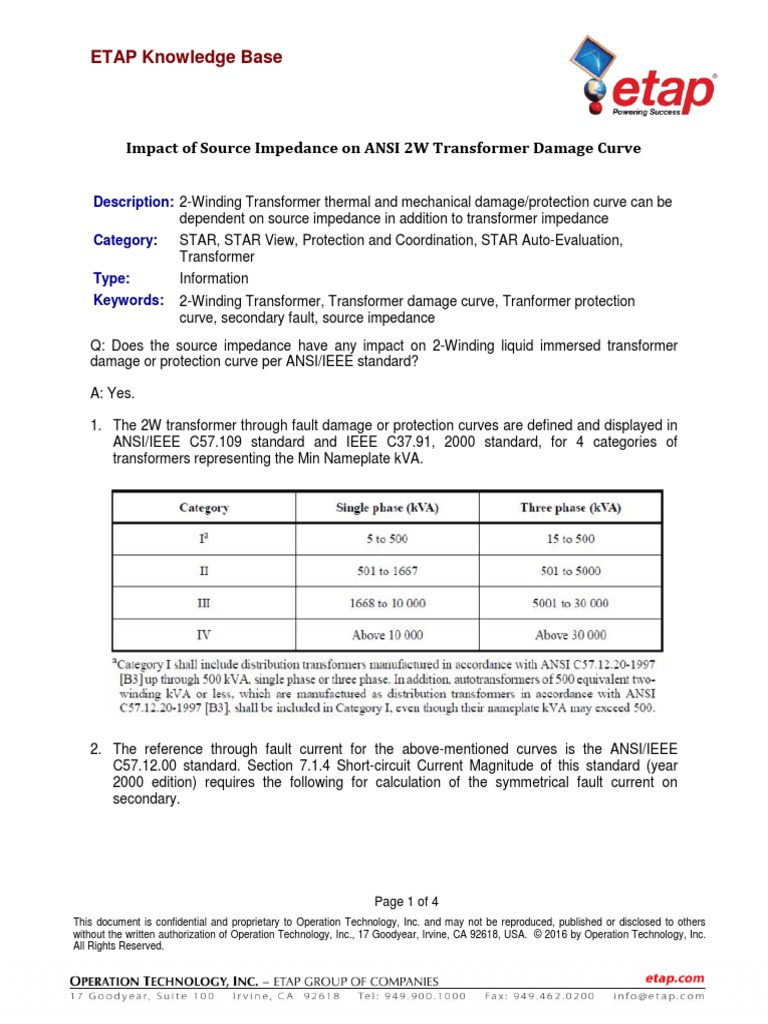 Impact of Source Impedance On ANSI 2W Transformer Damage Curve PDF ...