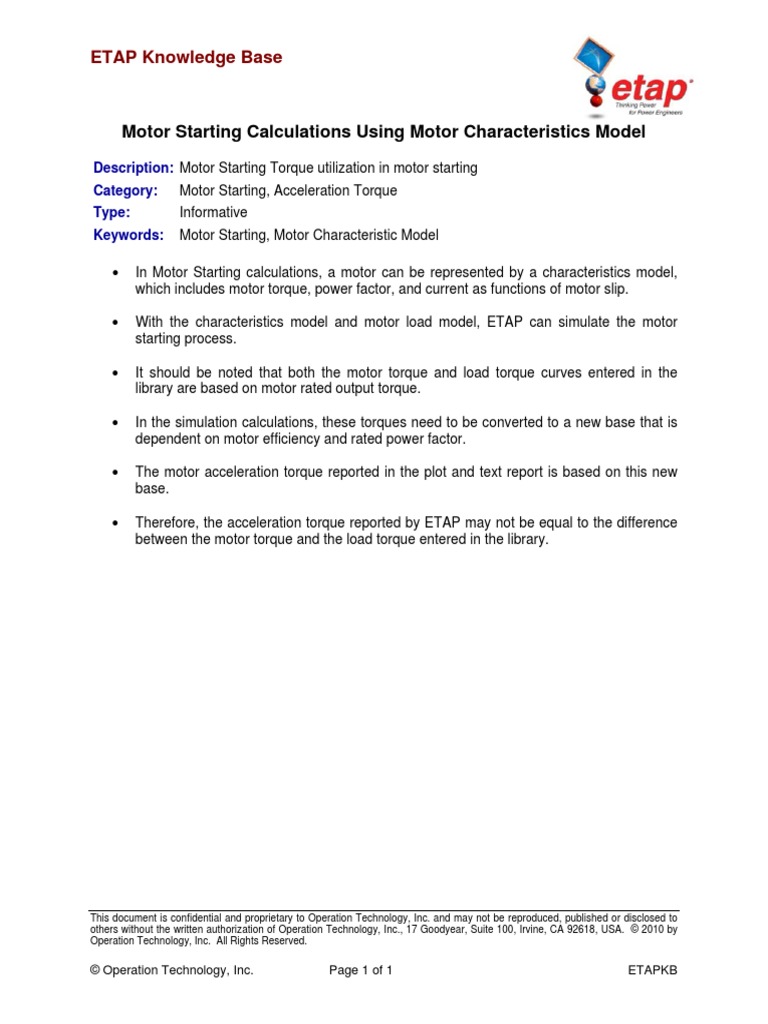 Motor Starting Calculations Using Motor Characteristics Model PDF | PDF