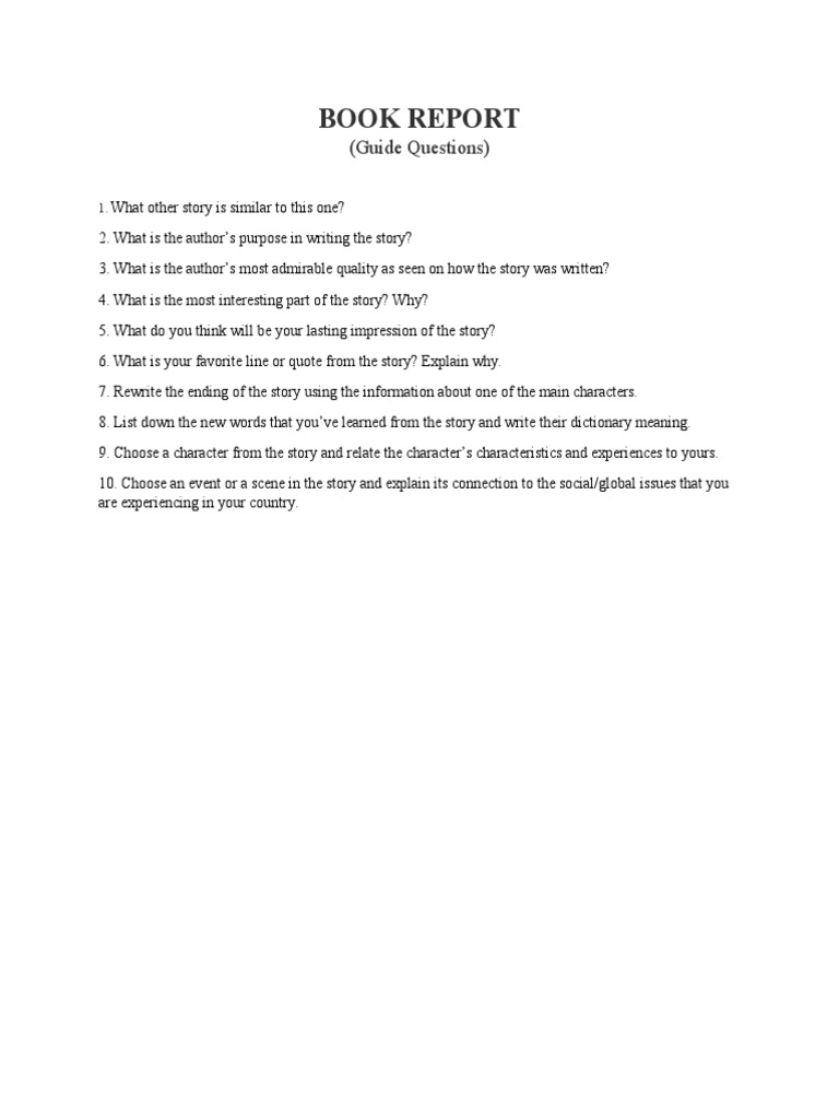 Book Report Guide Questions | PDF | Foreign Language Studies | General ...