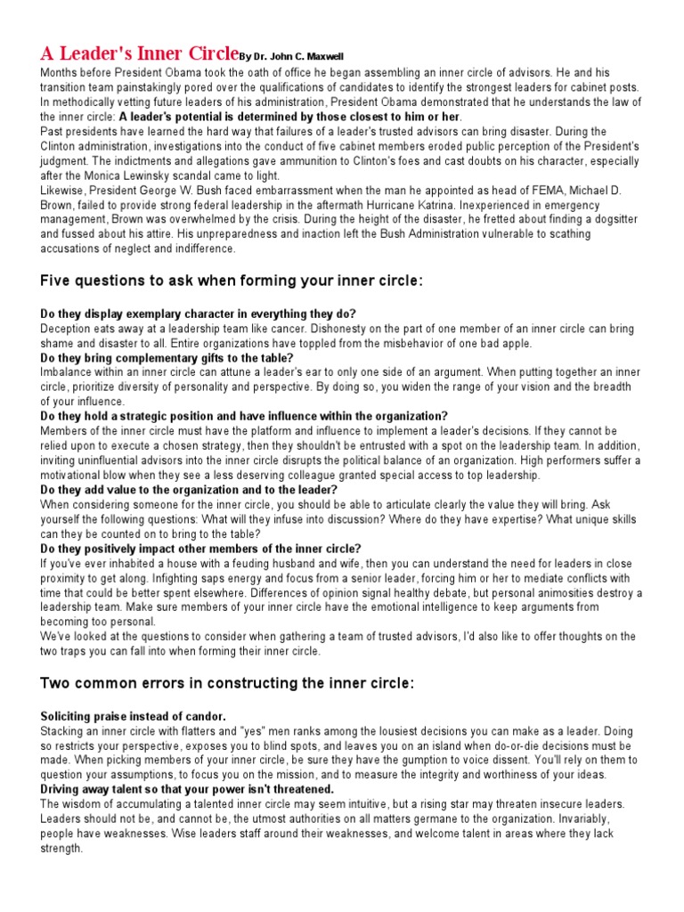 A Leader's Inner Circle: Five Questions To Ask When Forming Your Inner ...