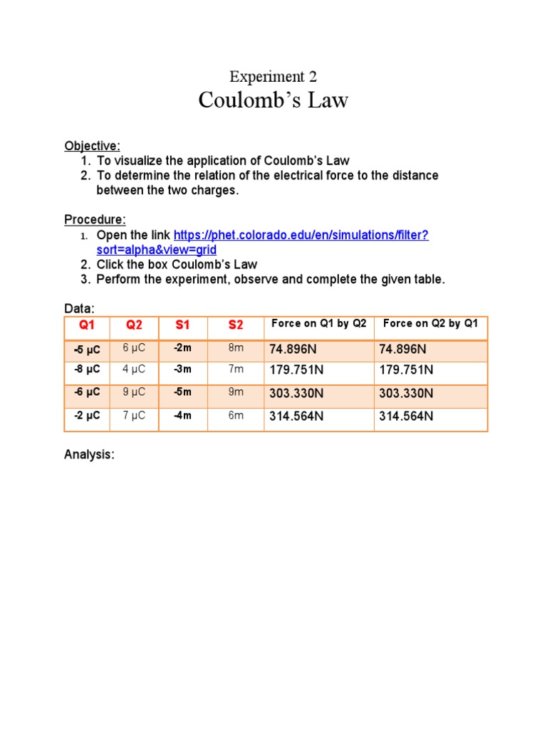 Coulomb's Law: Experiment 2 | PDF