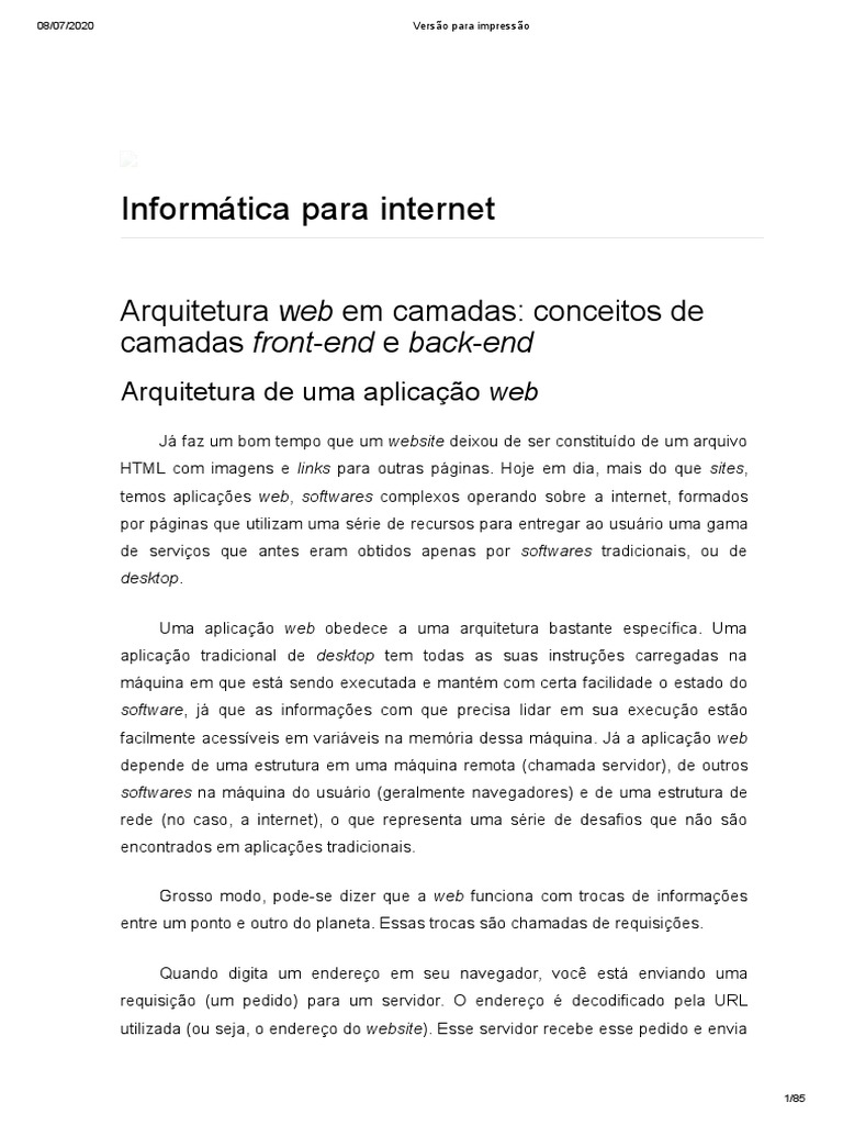Arquitetura WEB em Camadas - Senac | PDF | Front-end e back-end ...