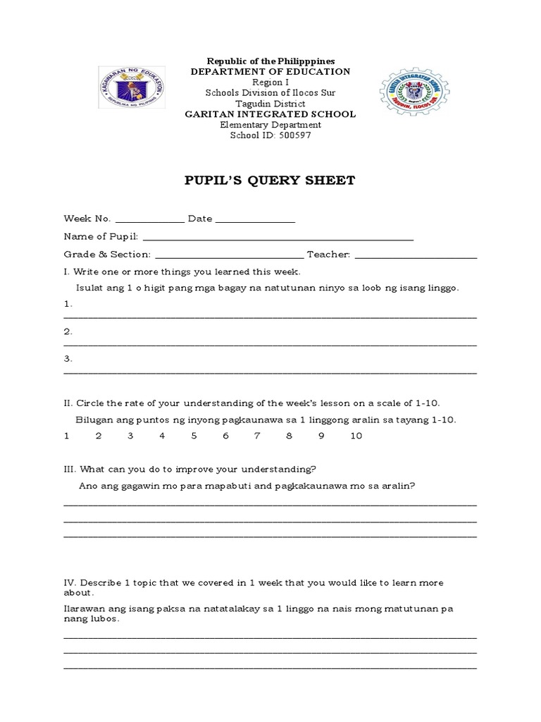 Pupils Query Sheet | PDF
