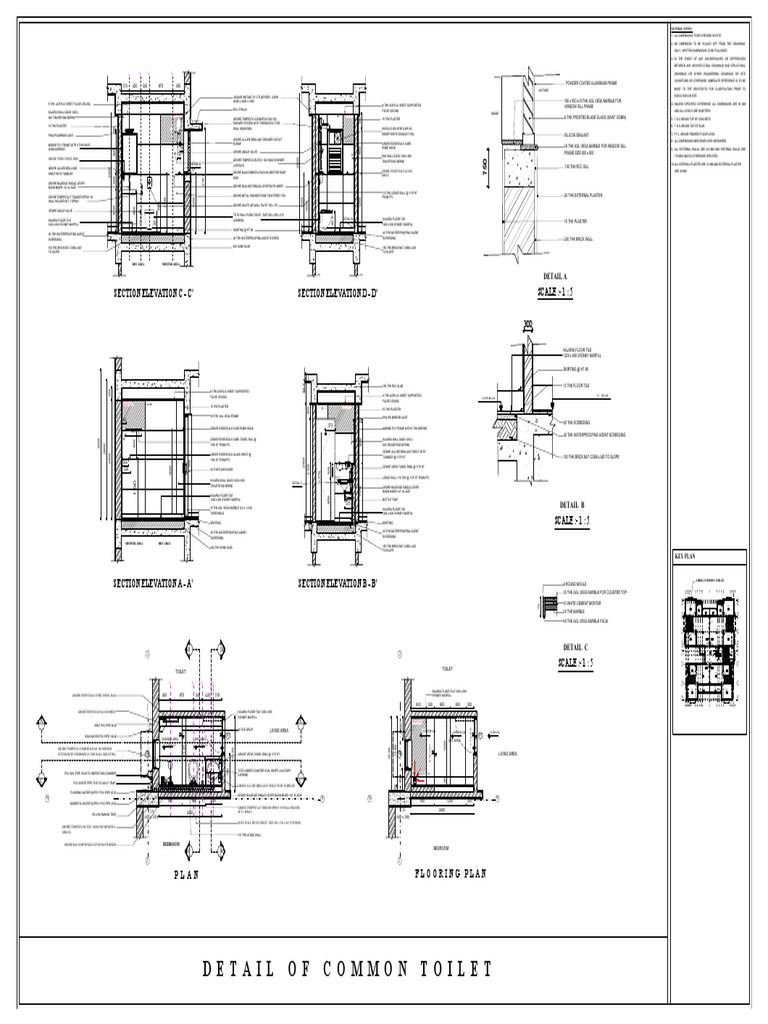 Detail of Common Toilet: Section Elevation C - C' Section Elevation D ...