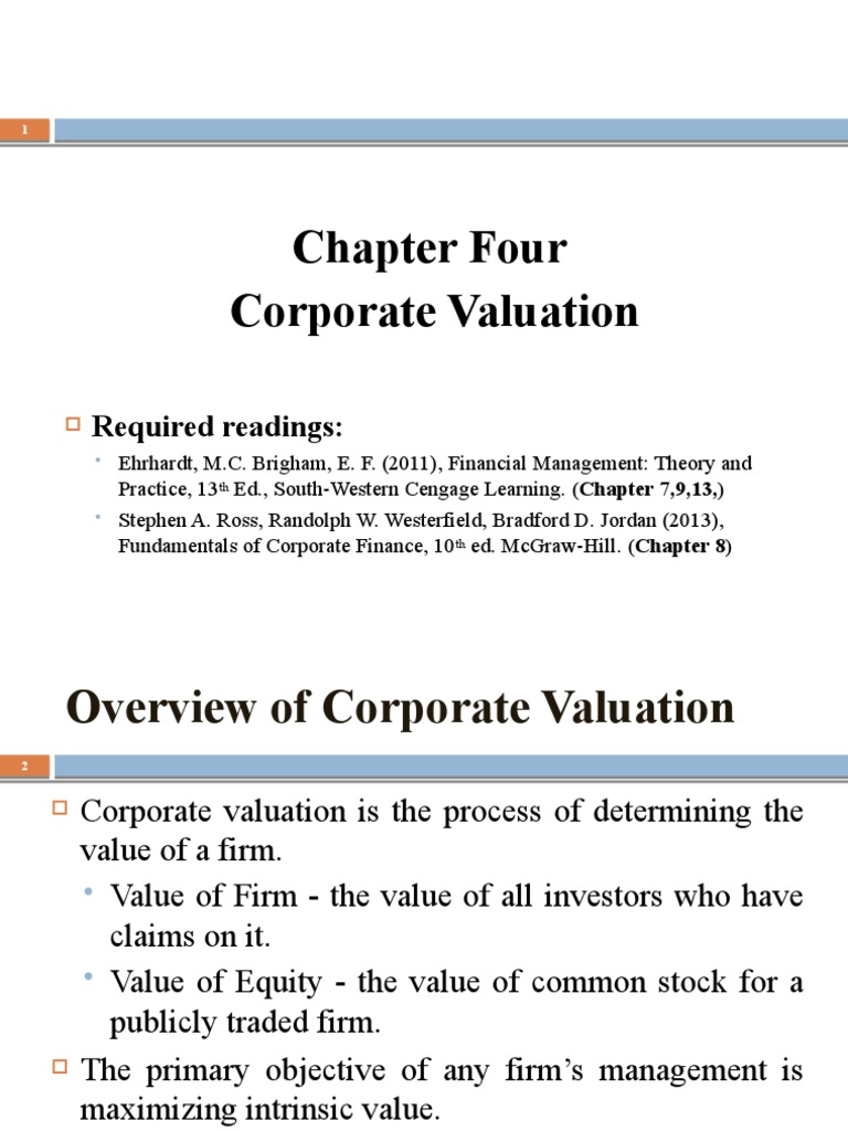 Chapter Four Corporate Valuation: Required Readings | PDF | Valuation ...