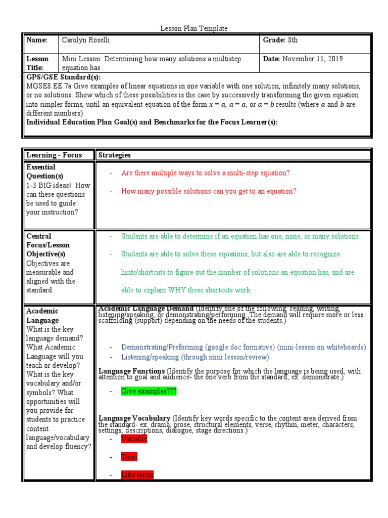 Lesson Plan 2 | PDF | Lesson Plan | Equations