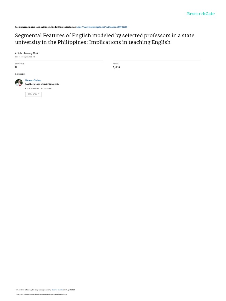 Segmental Features of English Modeled by | PDF | English Language ...