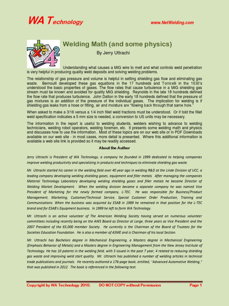Welding Math (And Some Physics) : Echnology | PDF | Fraction ...