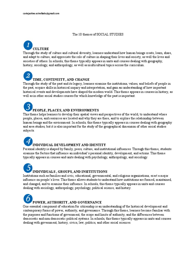 SSE 101 HANDOUTS 1 Themes of Social Studies | PDF | Anthropology ...