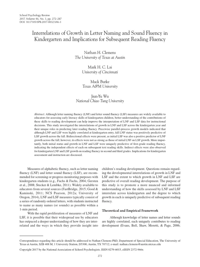 Clemens, 2017 PDF | PDF | Fluency | Learning To Read