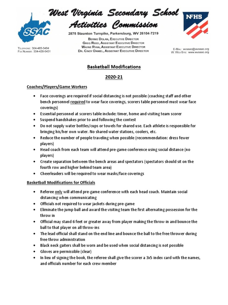 Basketball COVID Modifications 2020 | PDF