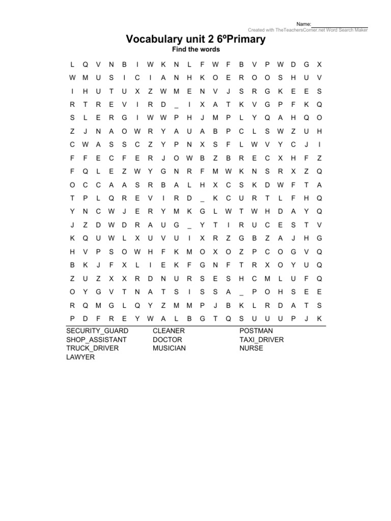 Wordsearch-Vocabulary Unit2 6º | PDF