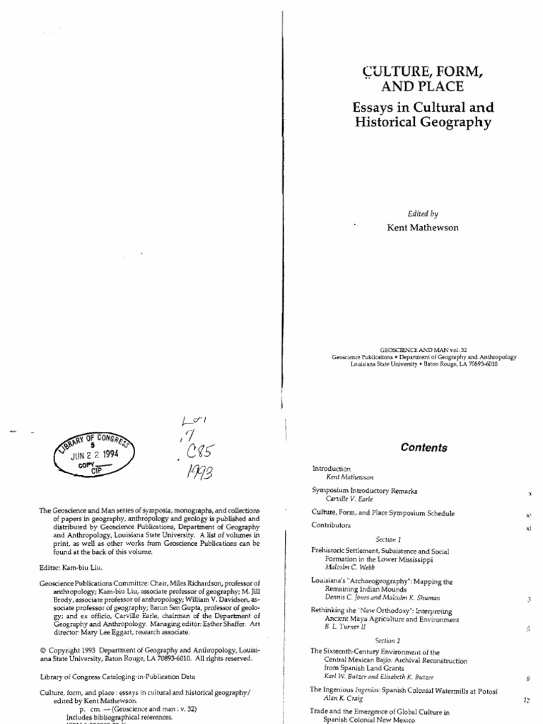 Culture, Form, and Place Essays in Cultural and Historical Geography ...