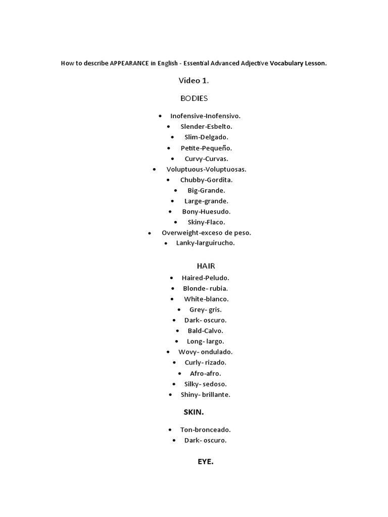 How To Describe APPEARANCE in English - Essential Advanced Adjective ...