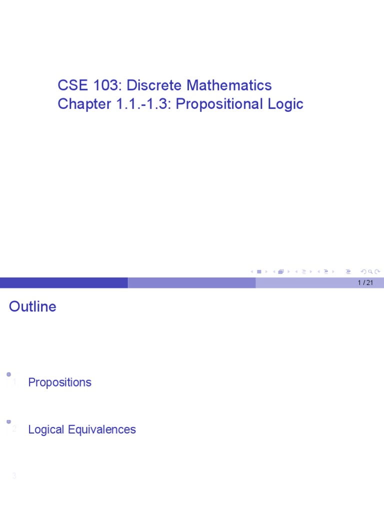 CSE 103: Discrete Mathematics Chapter 1.1.-1.3: Propositional Logic | PDF | If And Only If ...