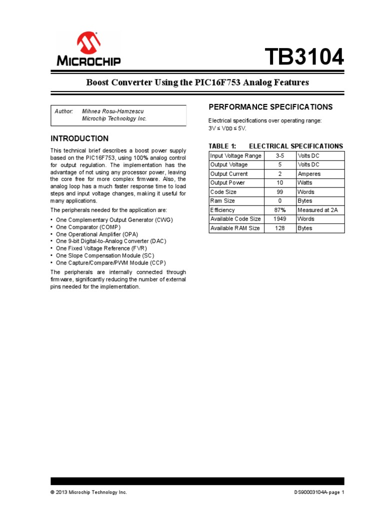 Boost Converter Using The PIC16F753 Analog Features: Performance ...