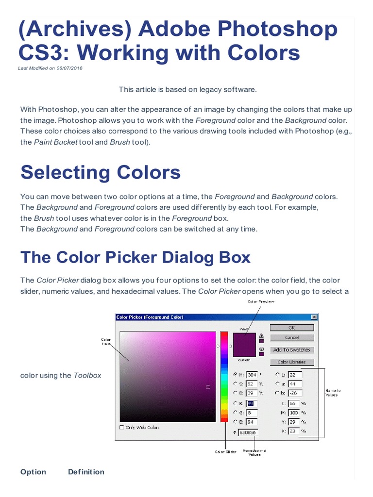 (Archives) Adobe Photoshop CS3: Working With Colors | PDF | Adobe ...