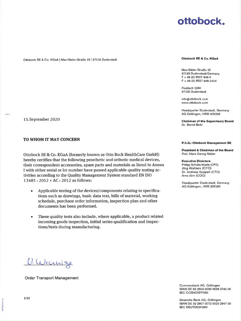 Certificado Ottobock | PDF