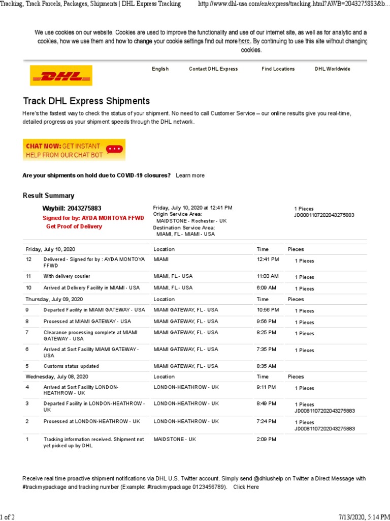 Track DHL Express Shipments: Result Summary | PDF | Courier | Cyberspace
