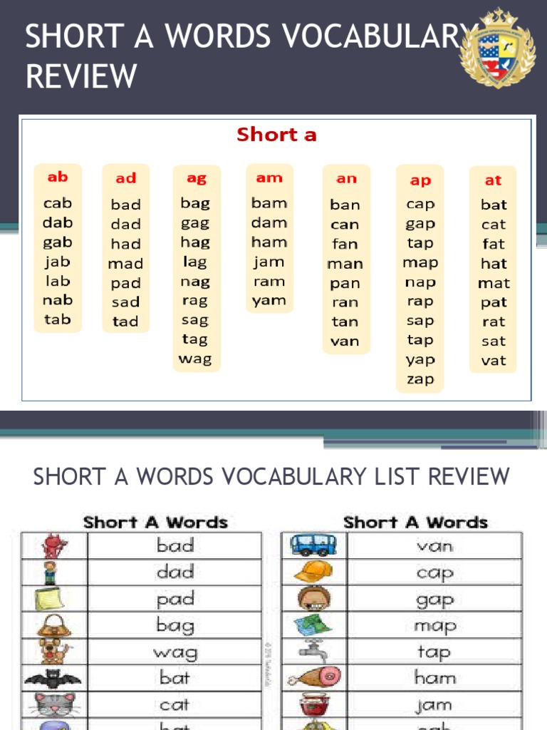 Short A Words Vocabulary Review | PDF