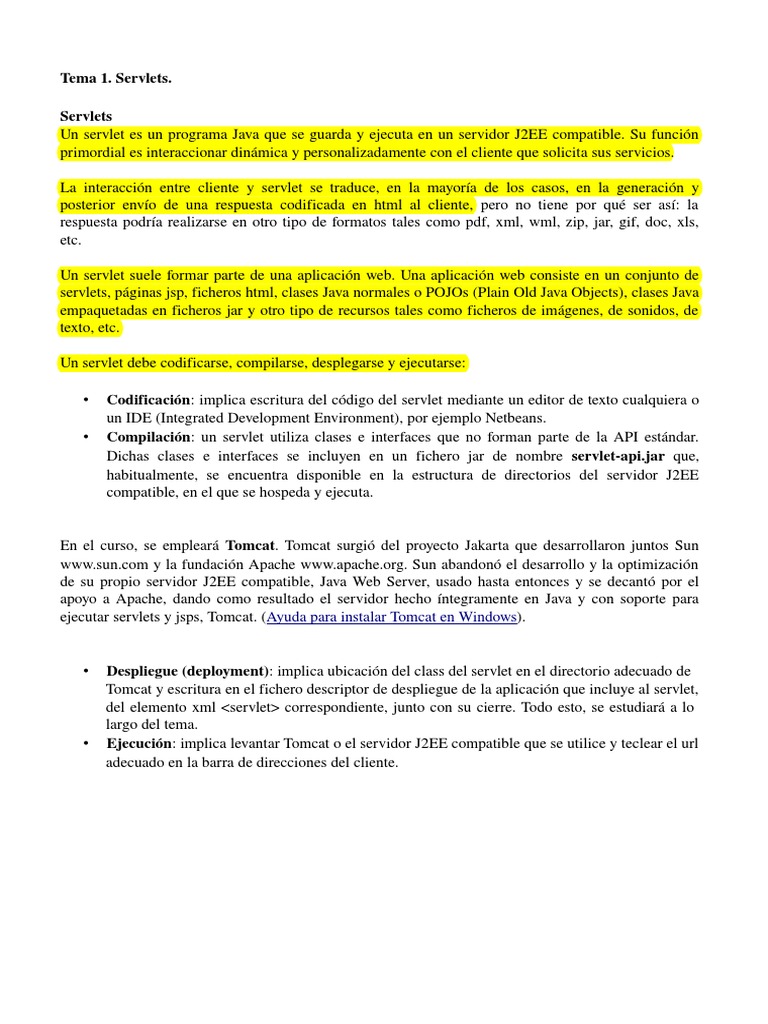 Servlets | PDF | Páginas del servidor Java | Servlet Java