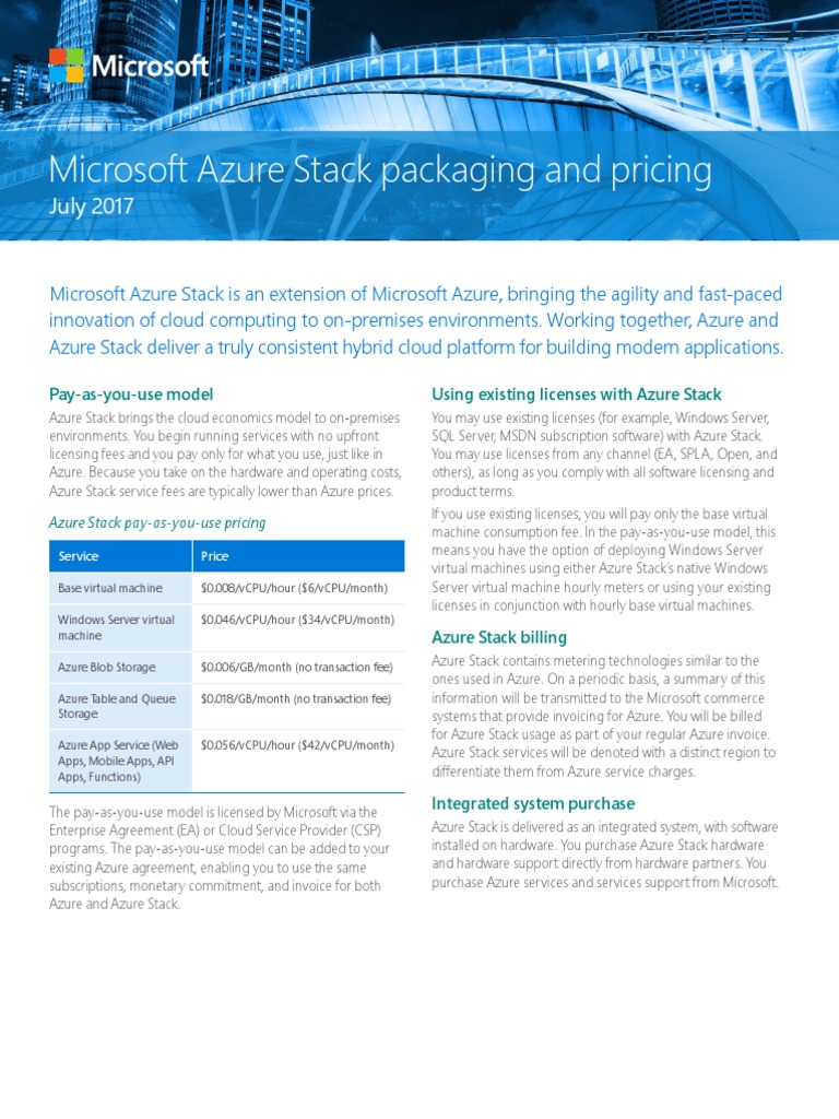 Microsoft Azure Stack Packaging and Pricing: July 2017 | PDF ...