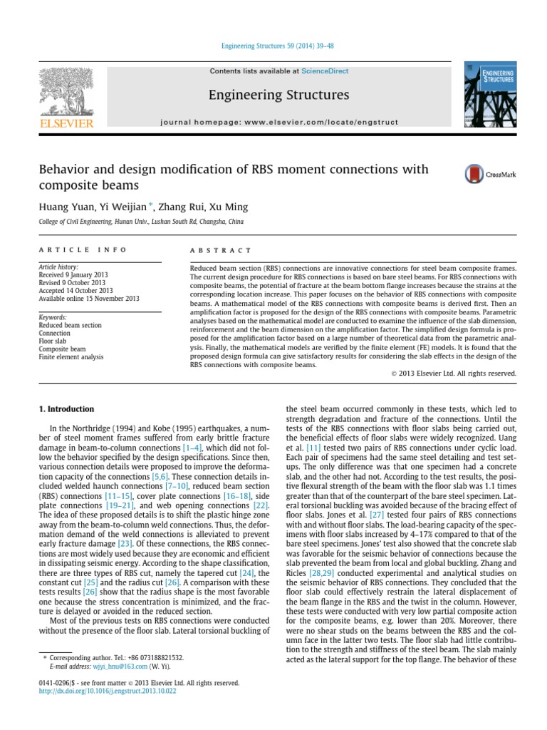 Behavior and Design of RBS Moment Connections With Composite Beams ...