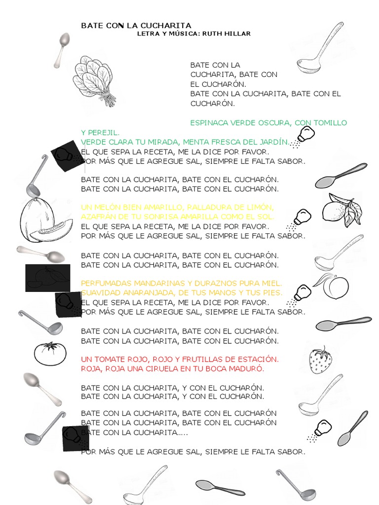 Letra de "Bate con la Cucharita" | PDF | Cocina, comidas y vino