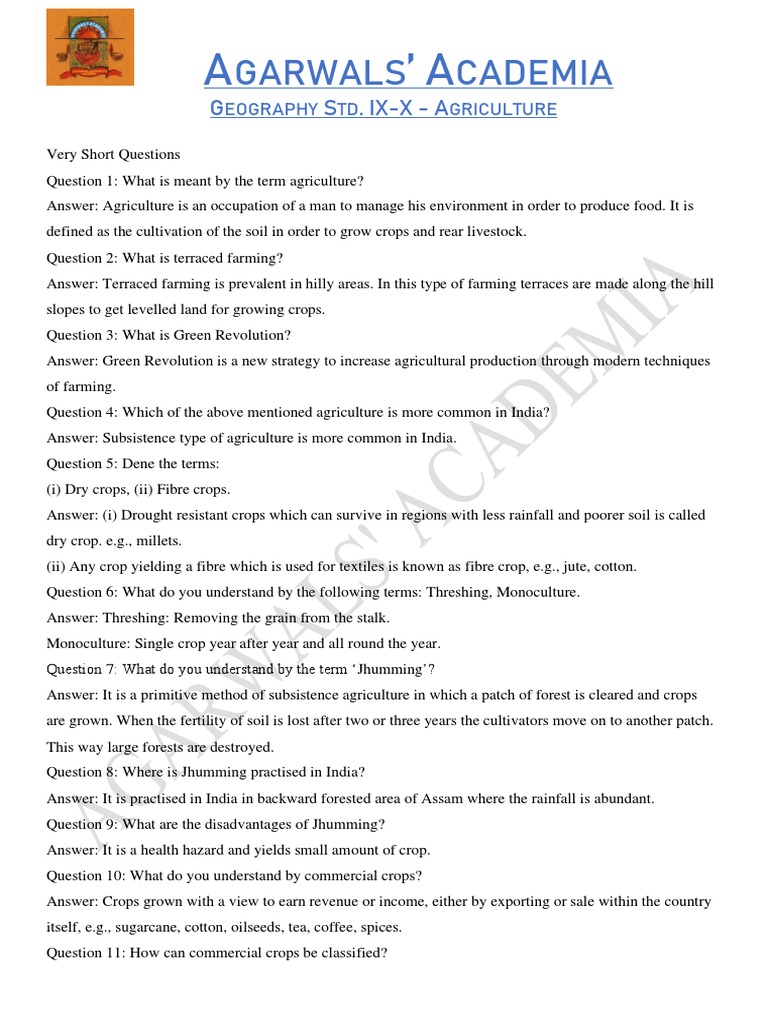 Agriculture Questions and Answers PDF | PDF | Rice | Legume