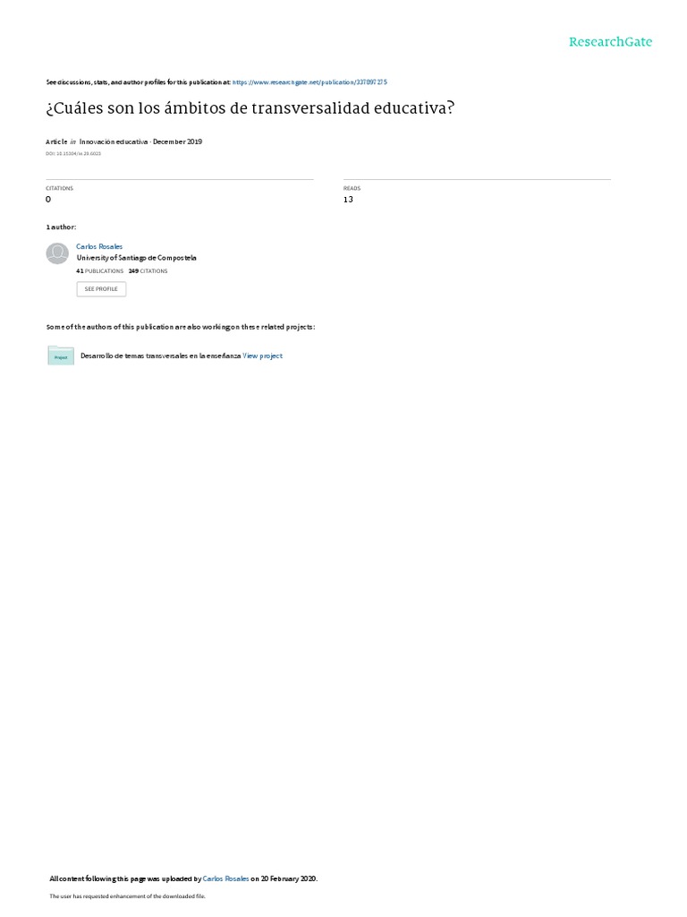 ¿Cuáles Son Los Ámbitos de La Transversalidad Educativa? | PDF | Maestros | Plan de estudios