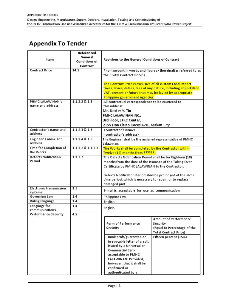 15PMHC TL Appendix To Tender | PDF | Government | Business