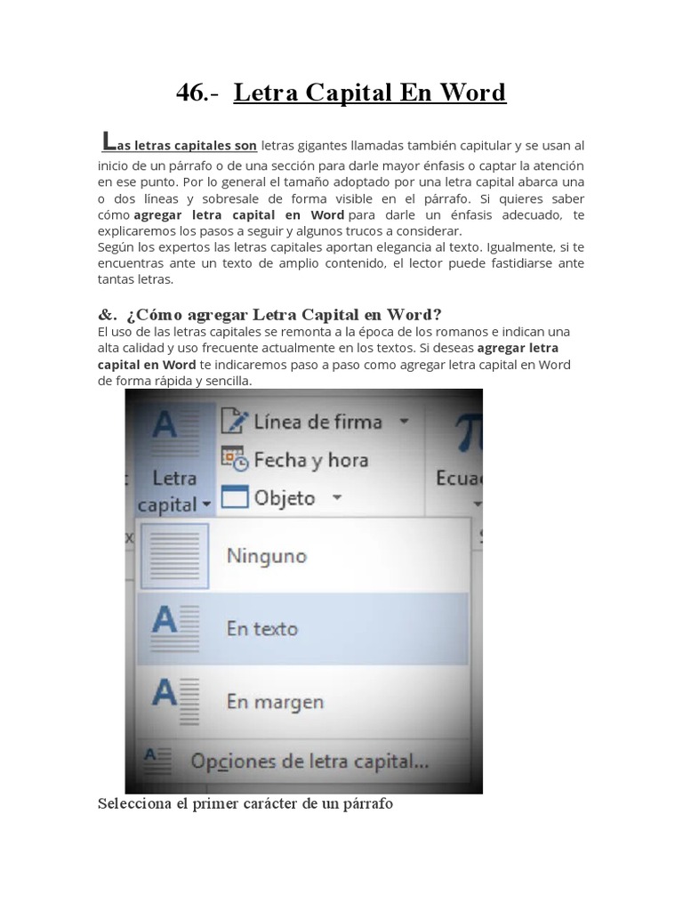 Letra Capital en Word | PDF