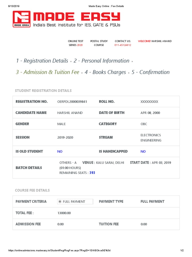 Made Easy Online - Fee Details | PDF | Payments | Financial Transaction