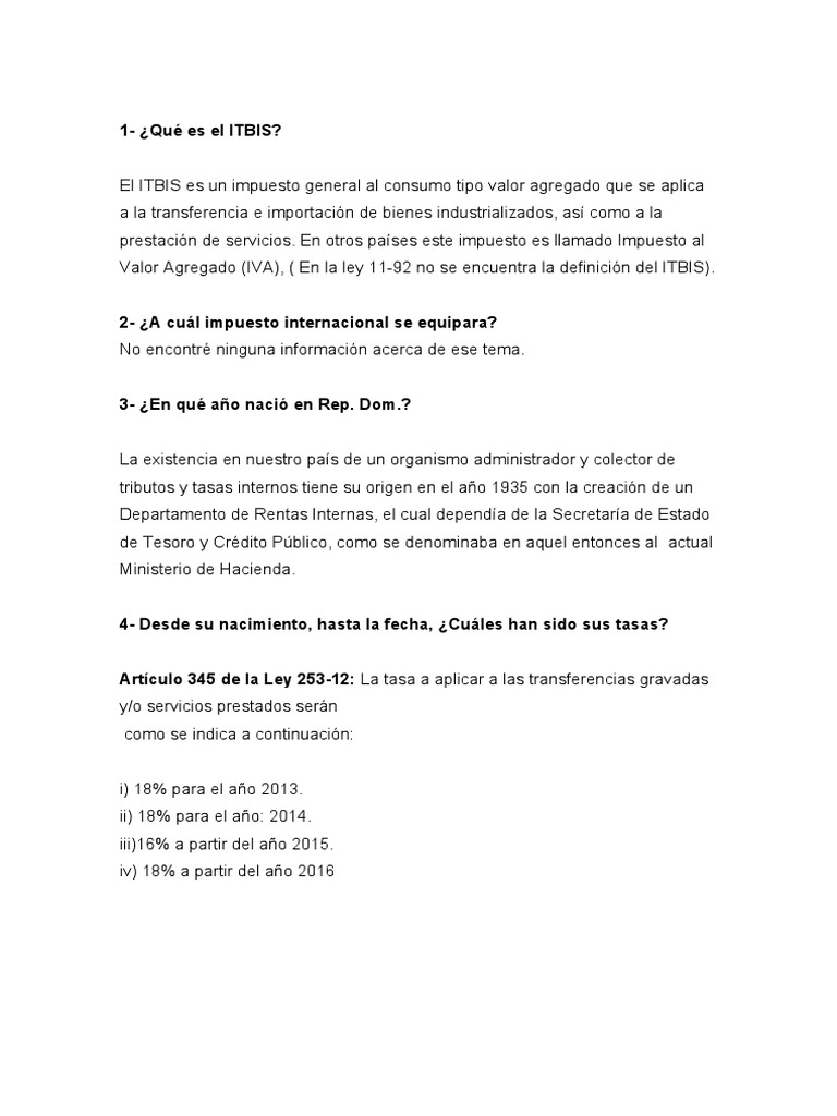 Origen e Importancia del ITBIS | PDF | Cuota | Impuestos