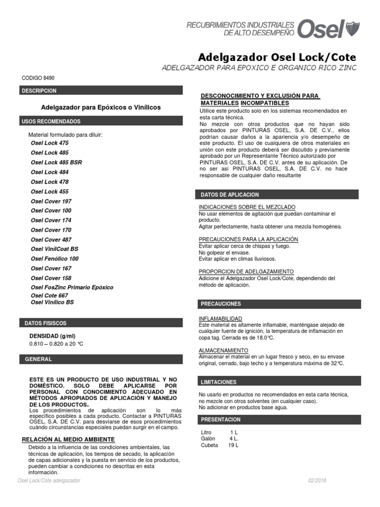 Diluyente para recubrimientos epóxicos y vinílicos ricos en zinc ...