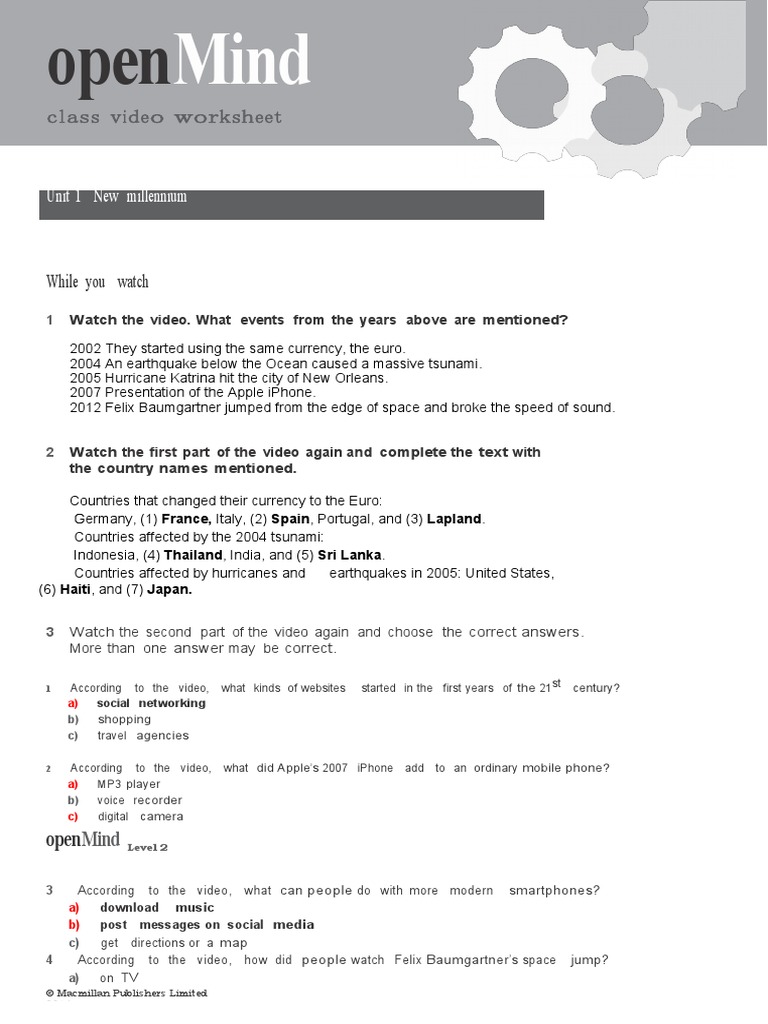 Openmind 2 Unit 1 Class Video Worksheet-Jorge | PDF | Parachuting ...