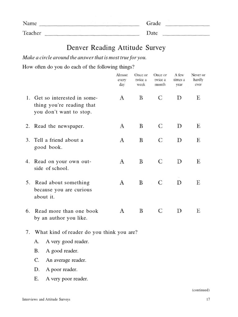 Denver Reading Attitude Survey | PDF