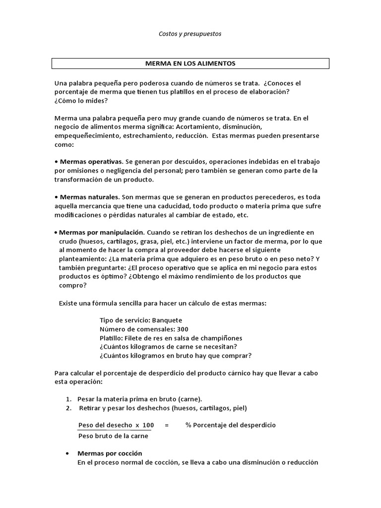 Merma en Los Alimentos | PDF | Carne | Cocinando