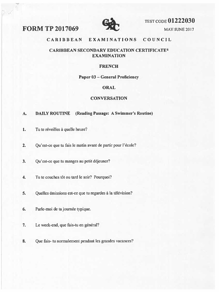 CSEC French June 2017 P3