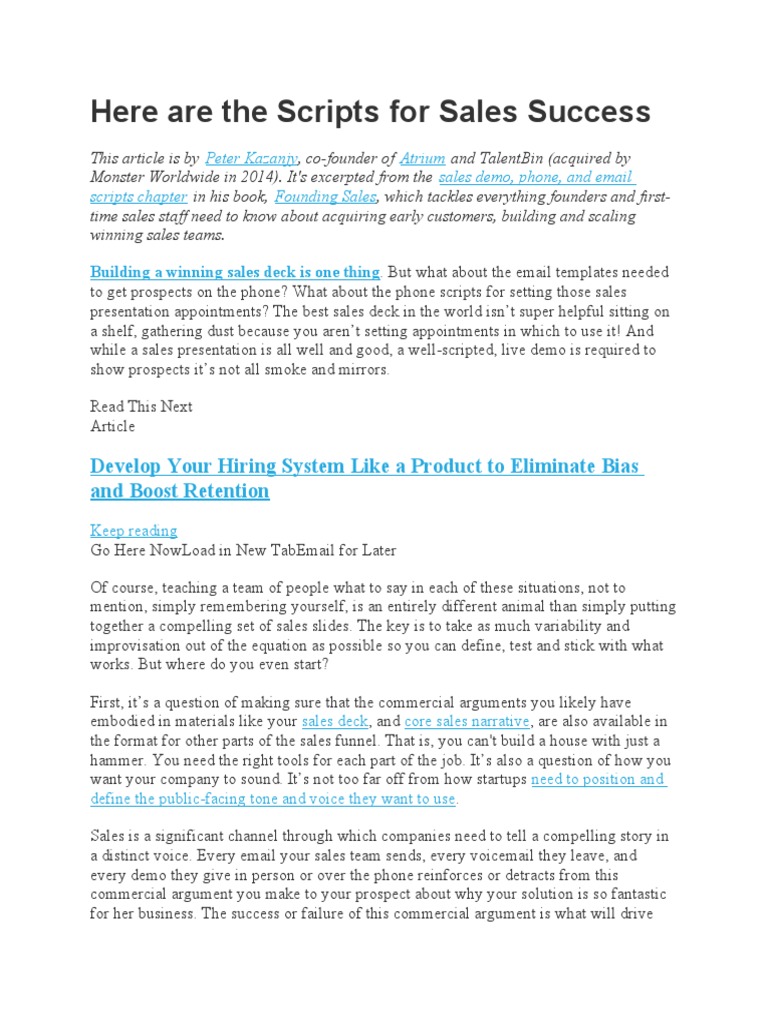 Here Are The Scripts For Sales Success | PDF | Voicemail | Sales