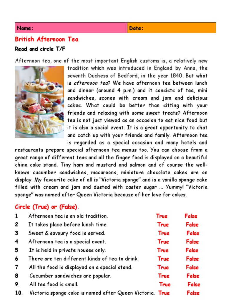 British Tea Parties Reading Comprehension Exercises | PDF