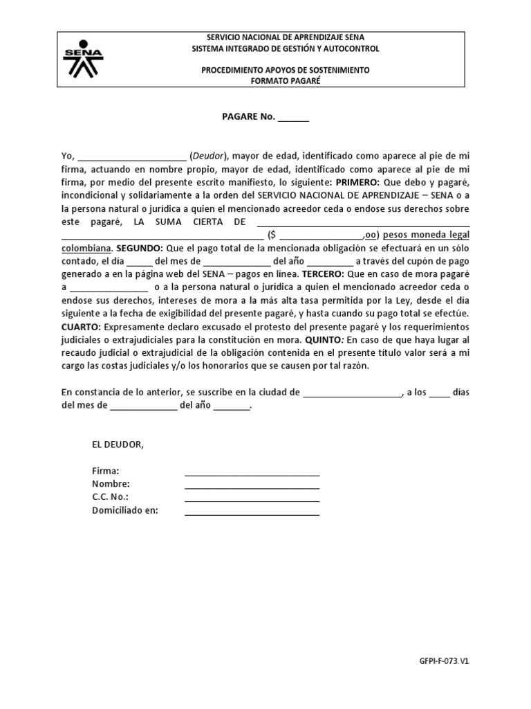 Formato 3. Plantilla Pagare | PDF | Pagos | Gobierno