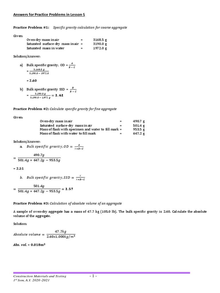Answers For Practice Problems in Lesson 5: Practice Problem #1 ...