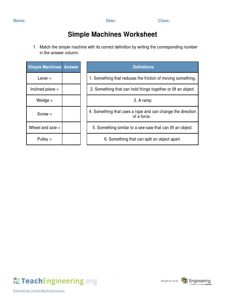 Simple Machines Worksheet | PDF