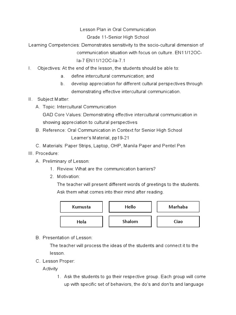 Intercultural Communication Lesson Plan | PDF
