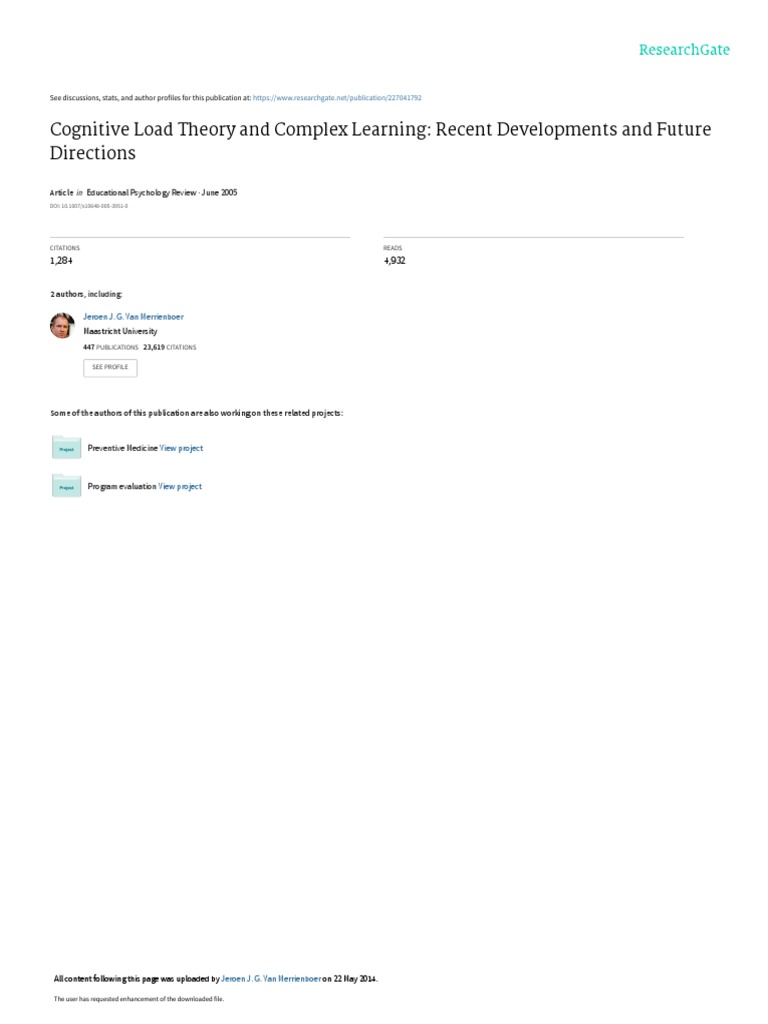 Cognitive Load Theory and Complex Learning Recent | PDF | Working ...