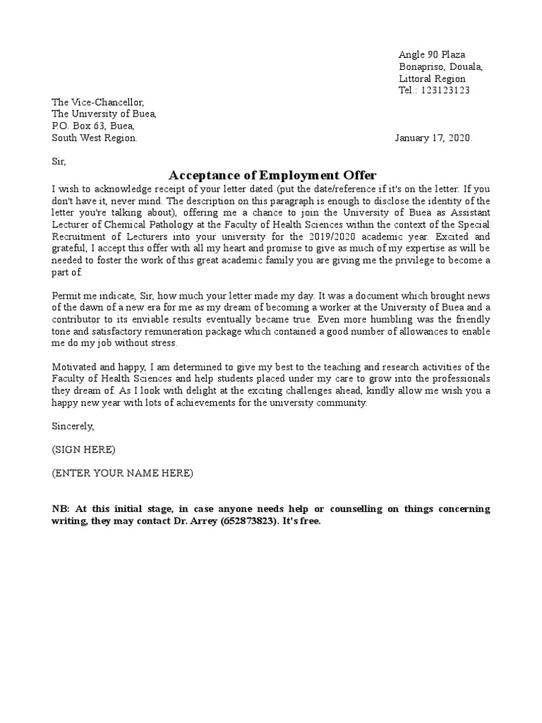 Acceptance Letter for University Position | PDF