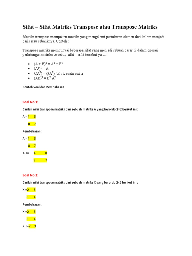 Transpose Matriks | PDF